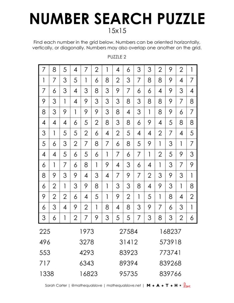 Number Search Puzzle Collection | Math = Love