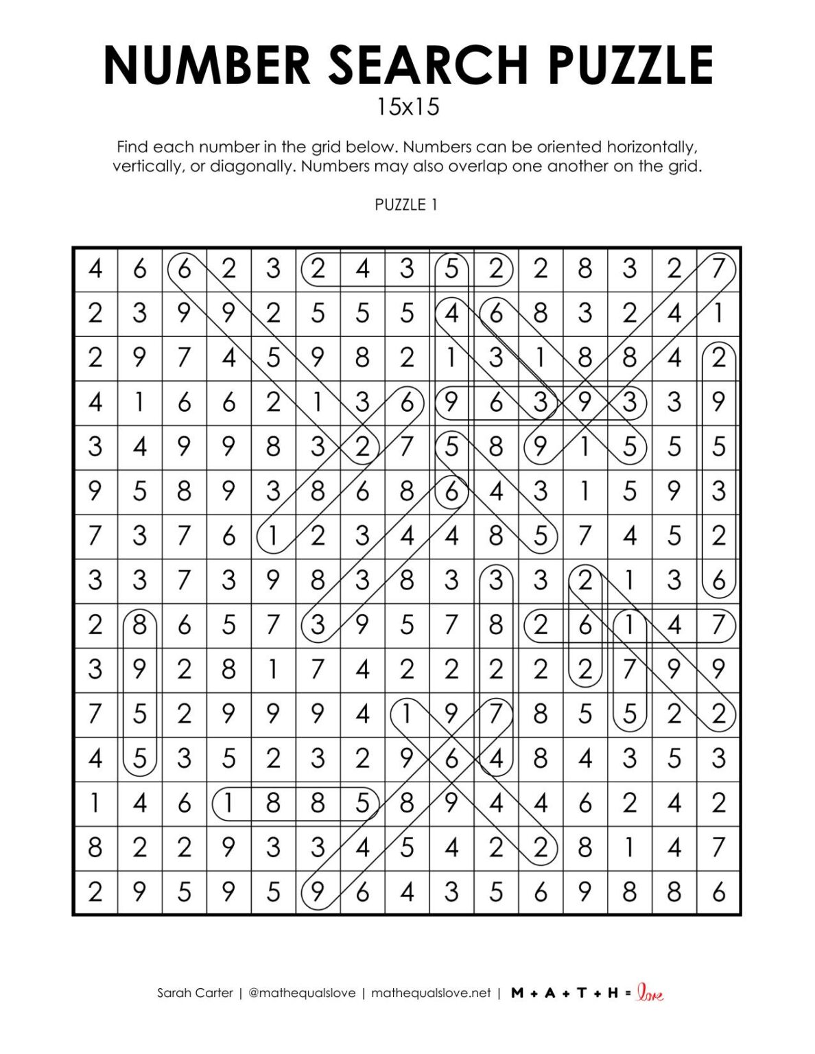 Number Search Puzzle Collection | Math = Love