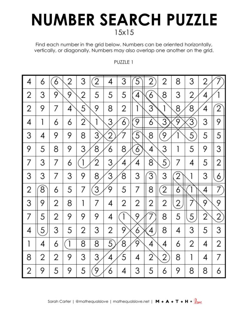 Number Search Puzzle Collection | Math = Love