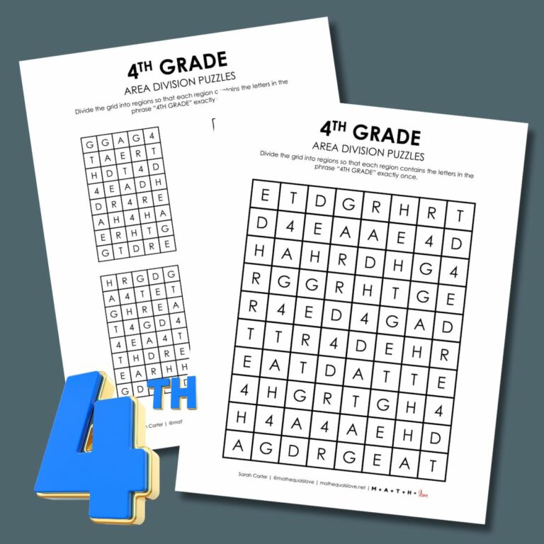 Grade Level Area Division Puzzles (4th - 10th, 12th Grades) | Math = Love