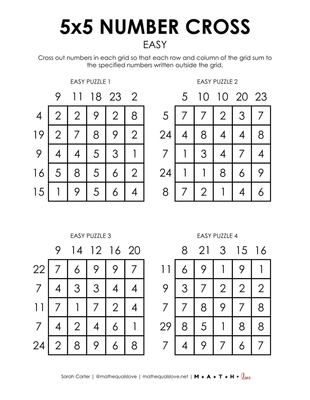 5x5 Number Cross Puzzles | Math = Love