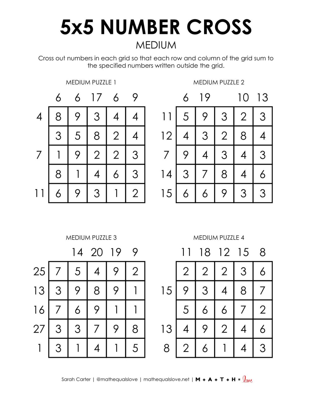 5x5 Number Cross Puzzles | Math = Love
