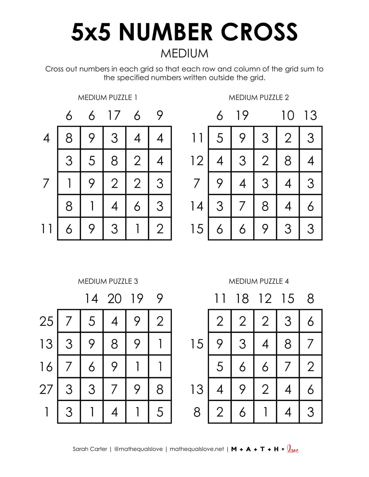 5x5 Number Cross Puzzles | Math = Love