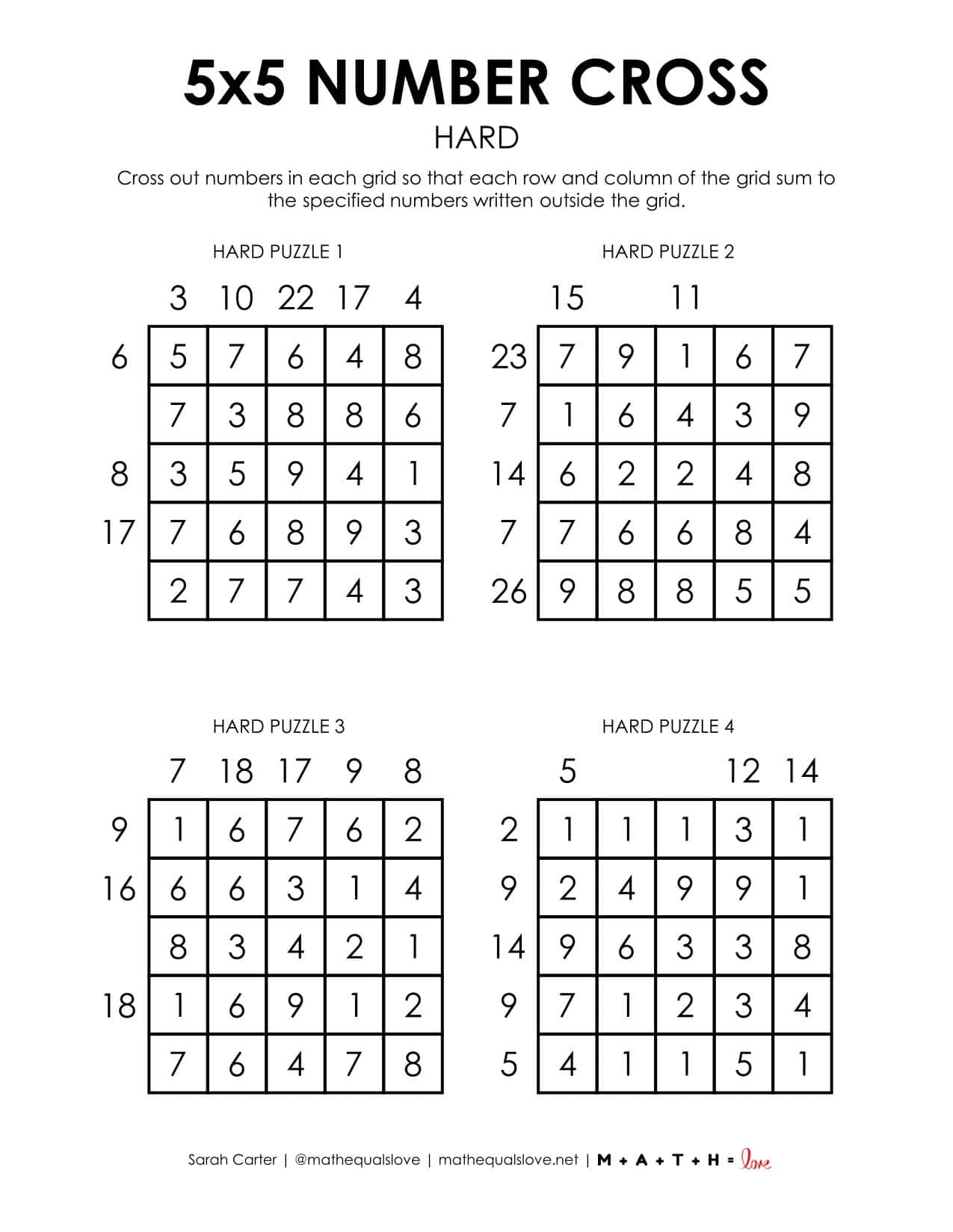5x5 Number Cross Puzzles | Math = Love