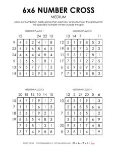 6x6 Number Cross Puzzles | Math = Love