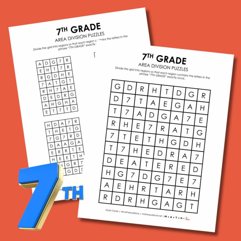 Grade Level Area Division Puzzles (4th - 10th, 12th Grades) | Math = Love