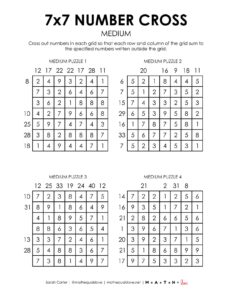 7x7 Number Cross Puzzles | Math = Love