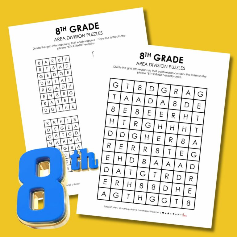 Grade Level Area Division Puzzles (4th - 10th, 12th Grades) | Math = Love