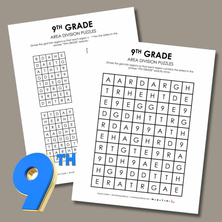 Grade Level Area Division Puzzles (4th - 10th, 12th Grades) | Math = Love