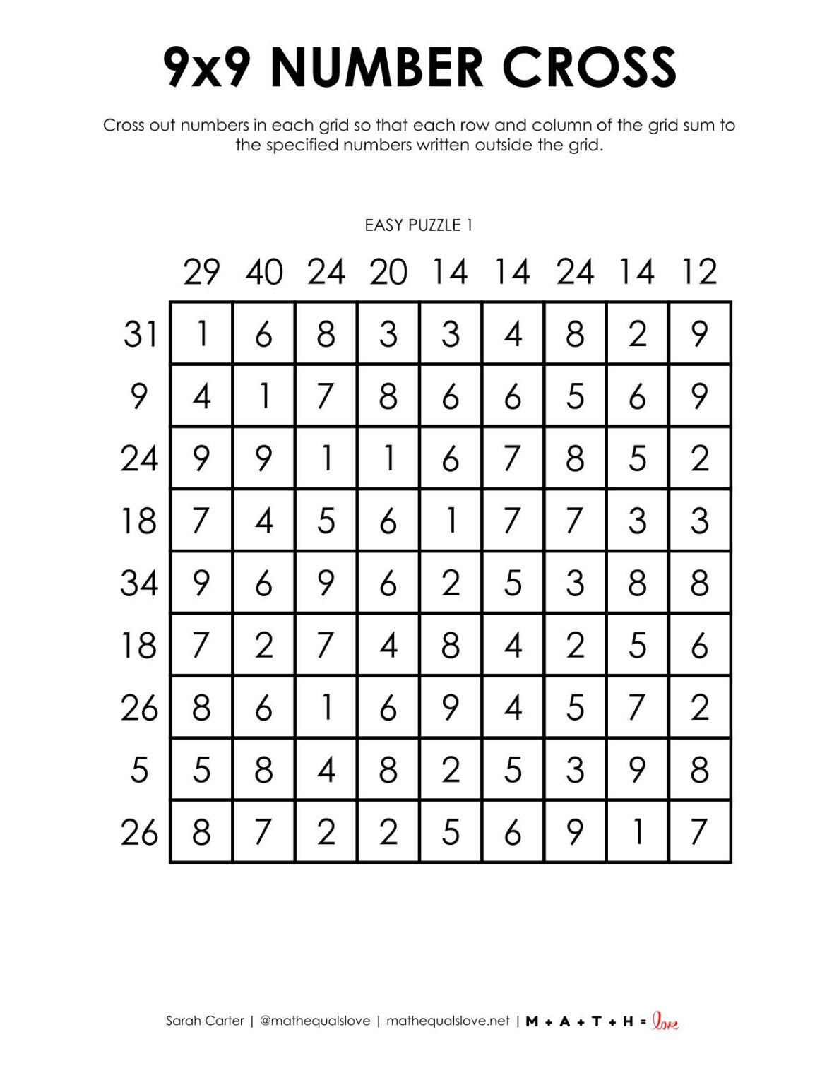 9x9 Number Cross Puzzles | Math = Love