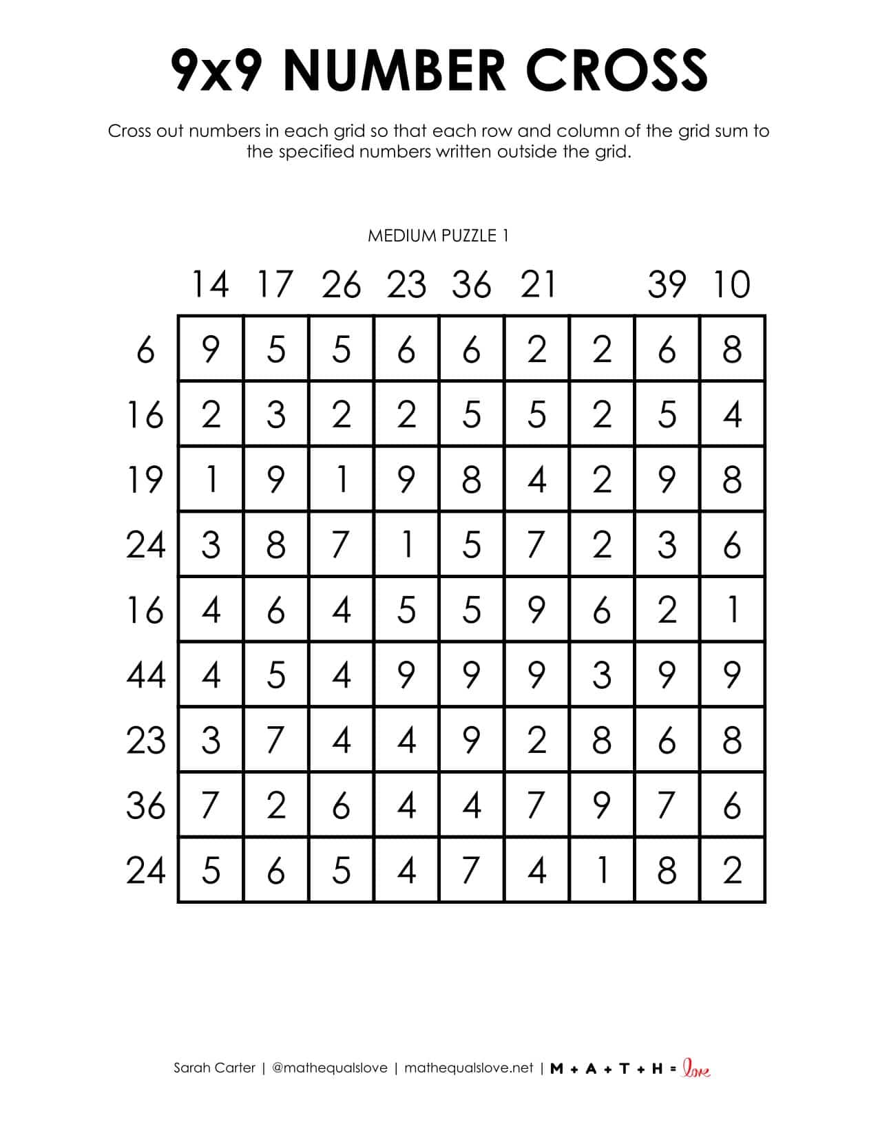 9x9 Number Cross Puzzles | Math = Love