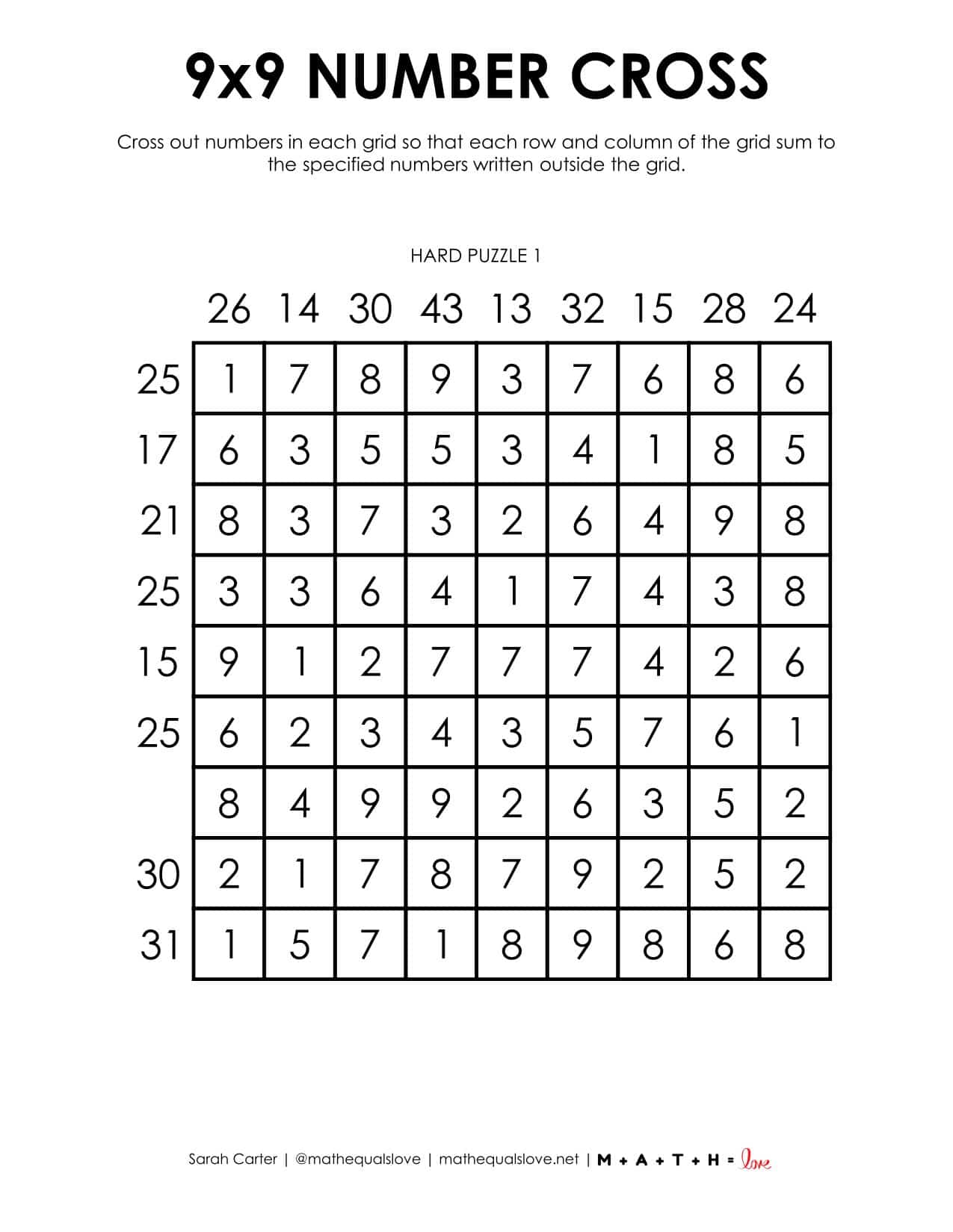 9x9 Number Cross Puzzles | Math = Love