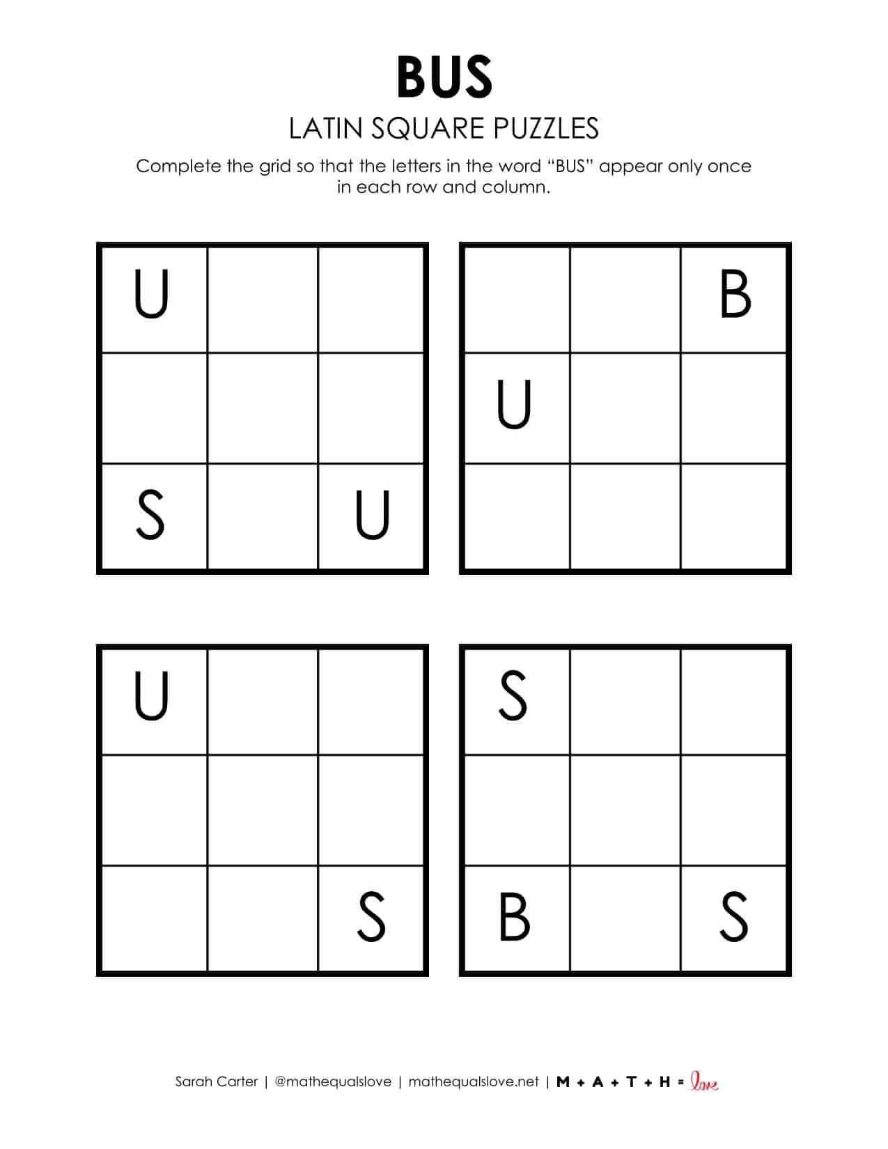 Bus Latin Square Puzzles | Math = Love