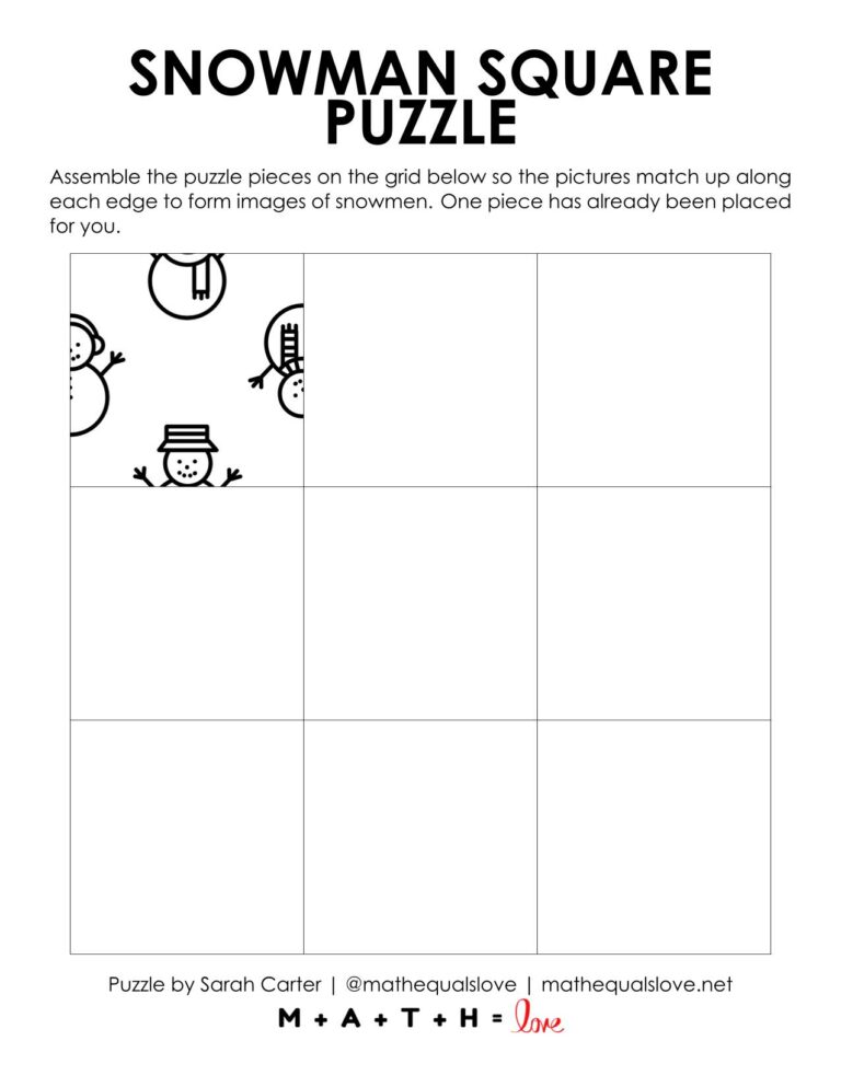 Snowman Square Edge Matching Puzzle | Math = Love