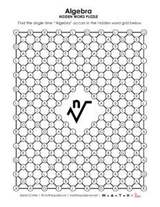 Algebra Hidden Word Puzzle | Math = Love