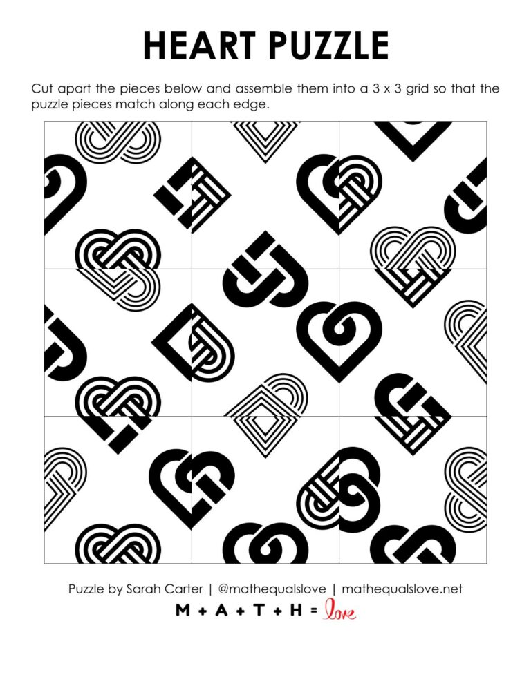 Heart Square Edge Matching Puzzle | Math = Love