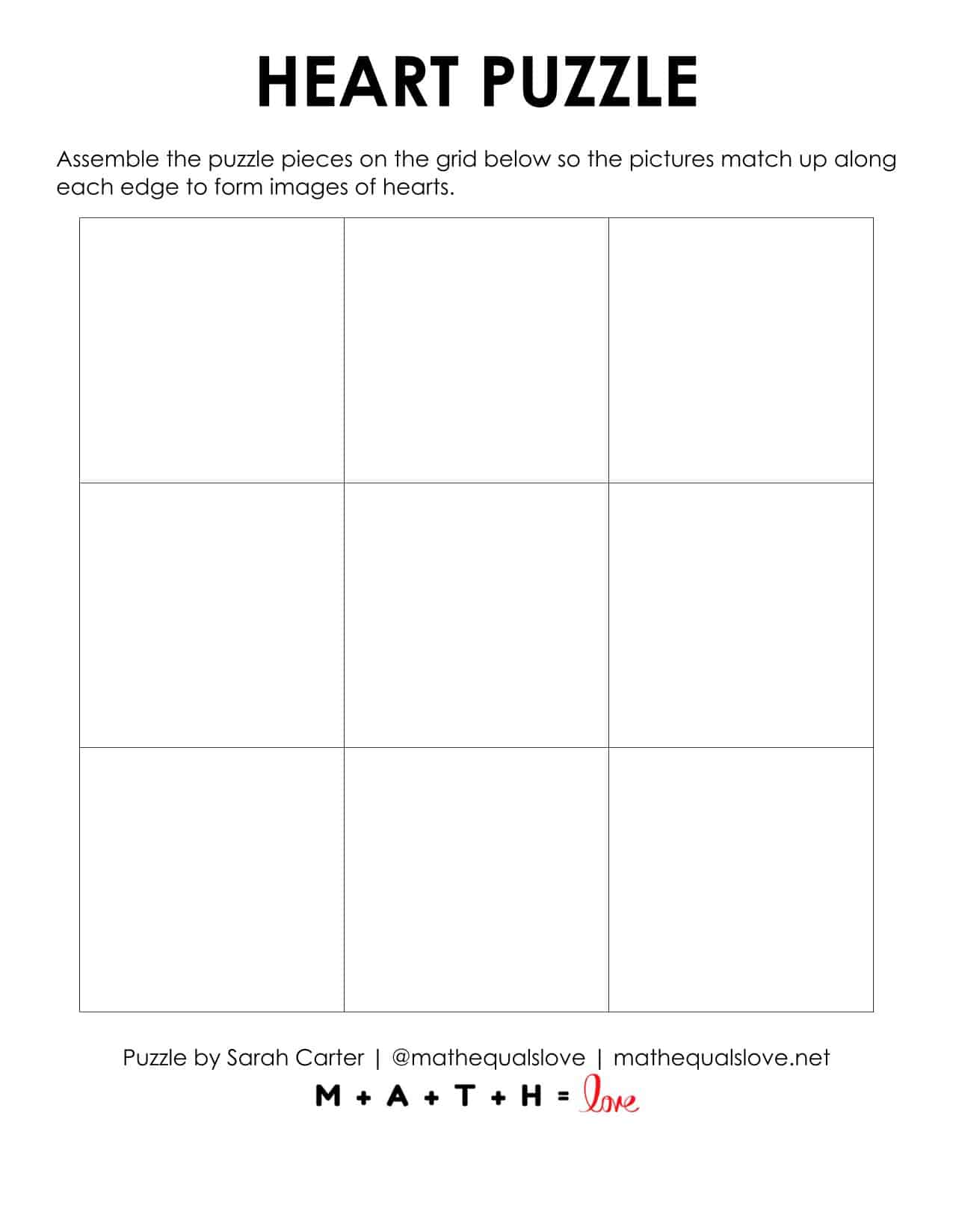 Heart Square Edge Matching Puzzle | Math = Love