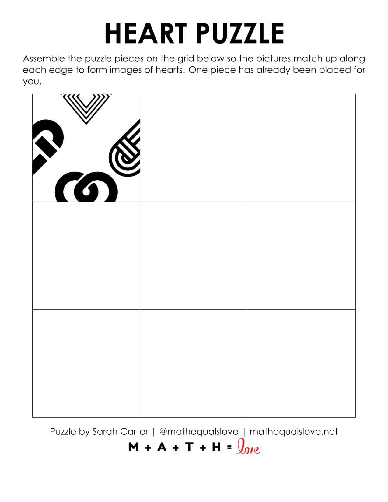 Heart Square Edge Matching Puzzle | Math = Love