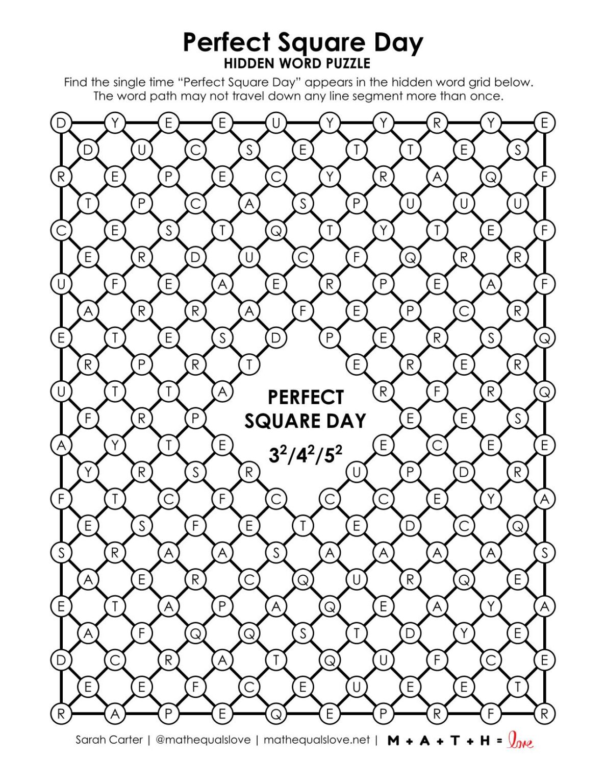 Perfect Square Day Hidden Word Puzzle | Math = Love