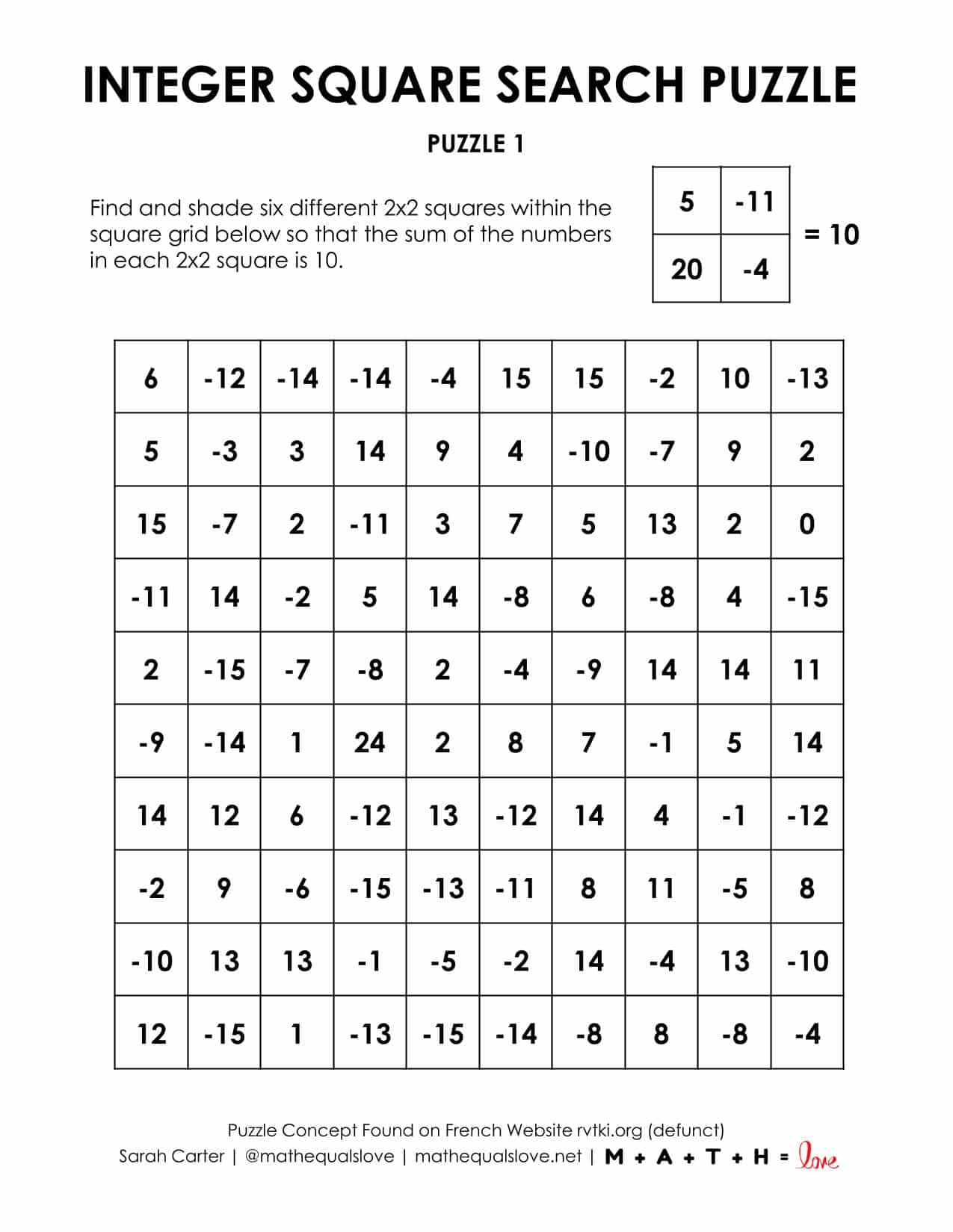 Integer Square Search Puzzles (Sum of 10) | Math = Love