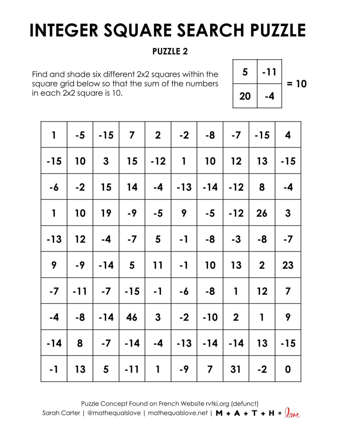 Integer Square Search Puzzles (Sum of 10) | Math = Love