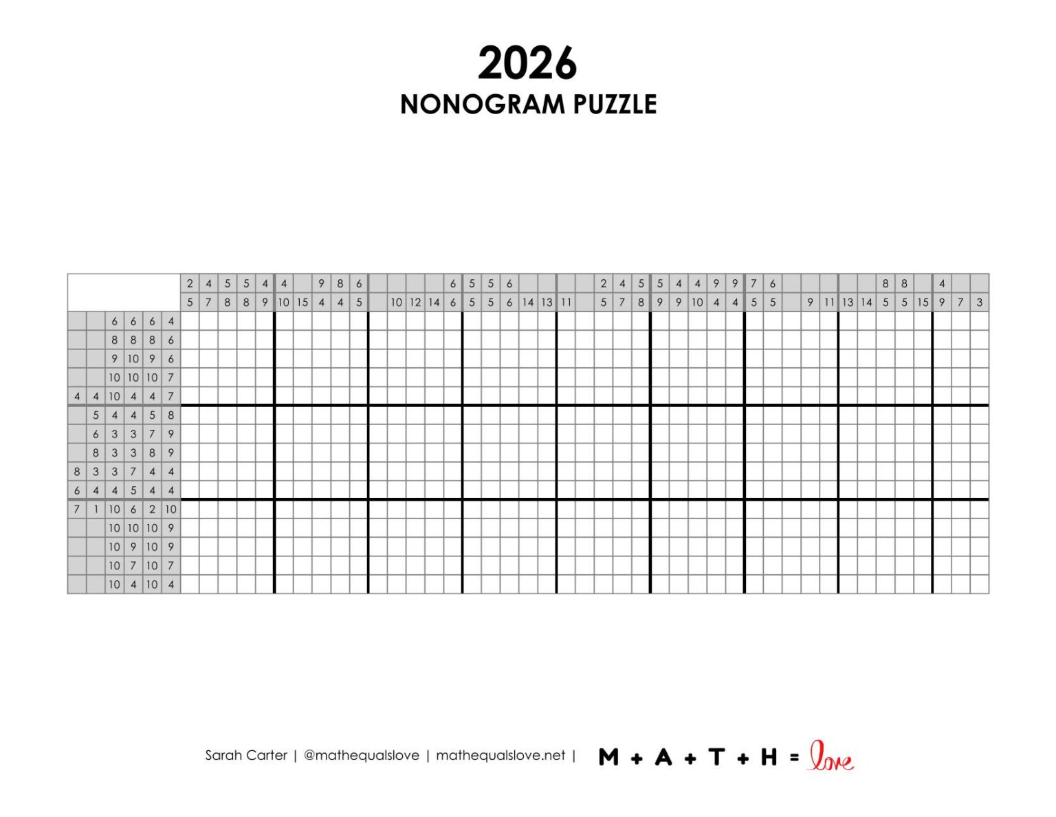 2026 Nonogram Puzzle | Math = Love