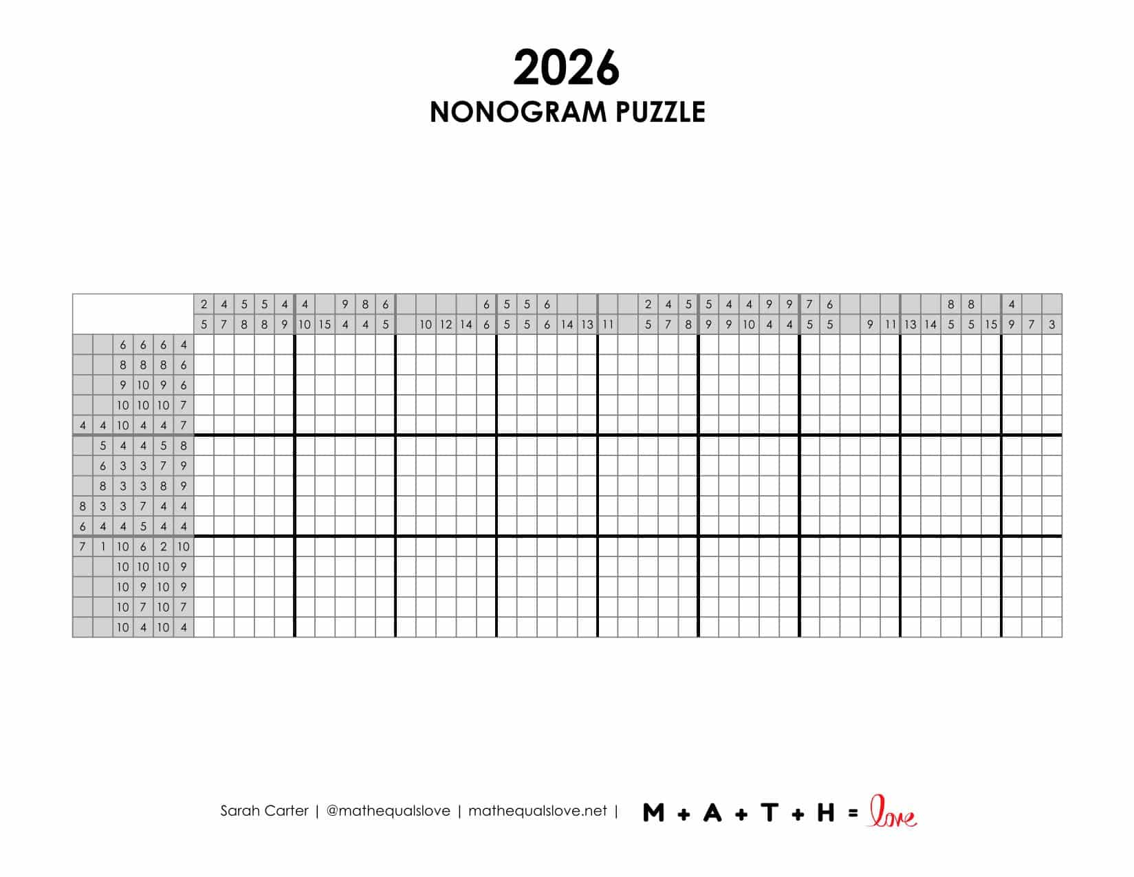 2026 Nonogram Puzzle | Math = Love