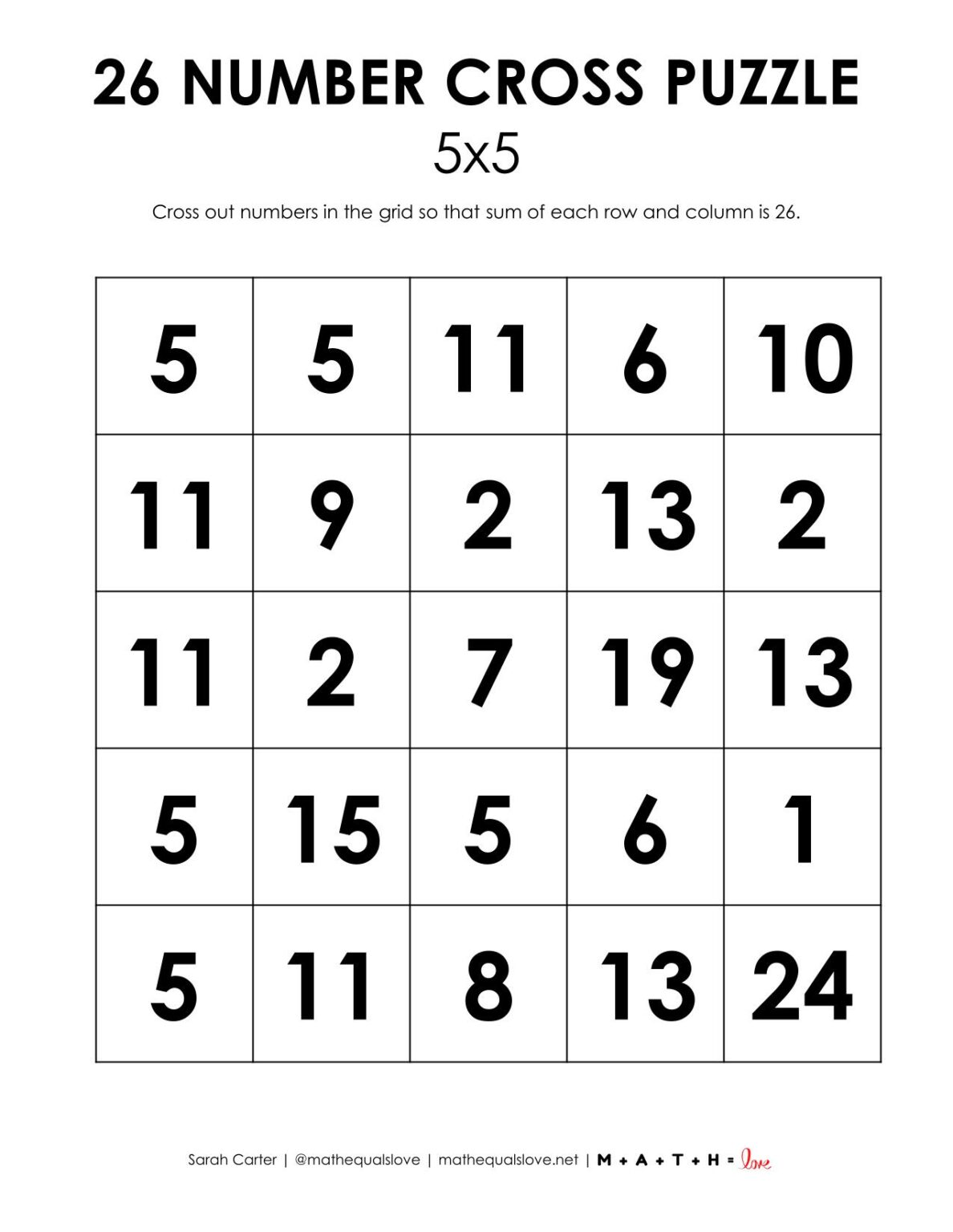 26 Number Cross Puzzles | Math = Love