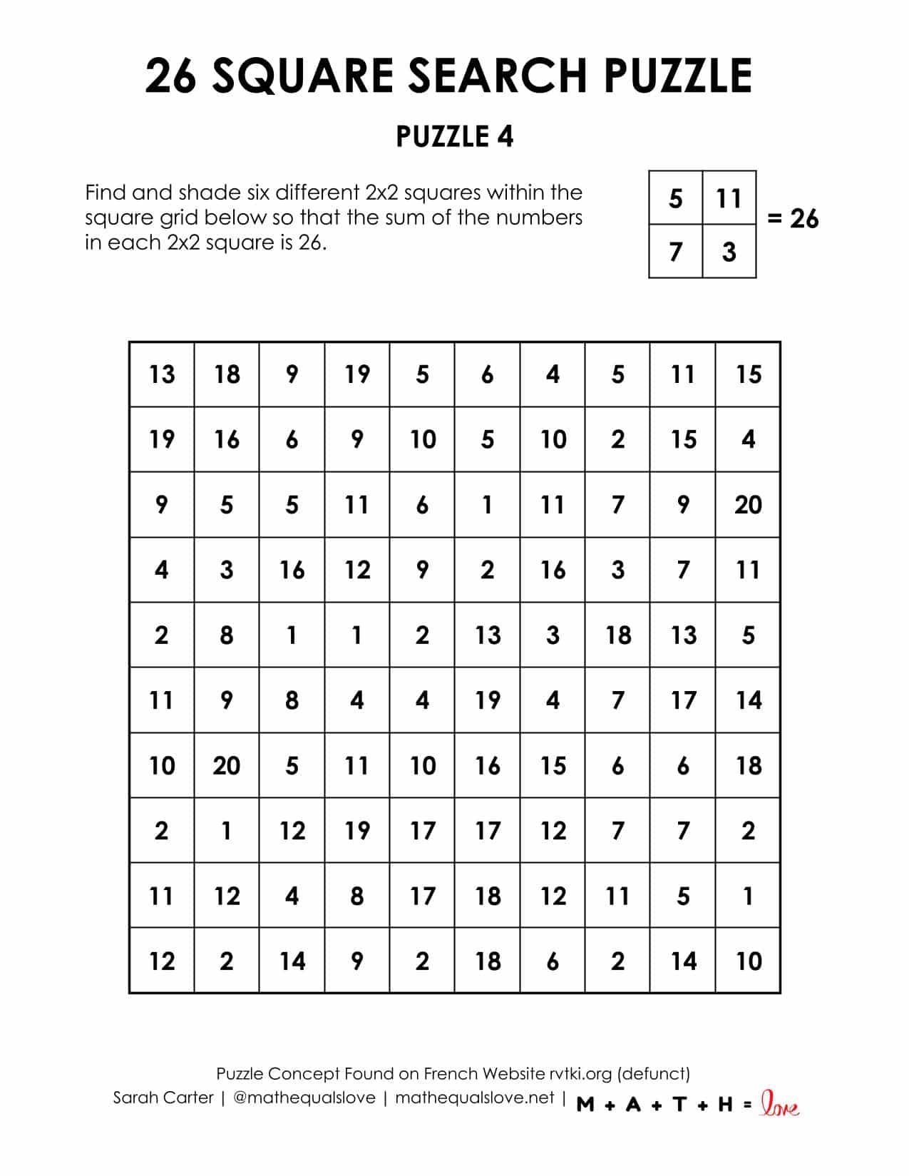 26 Square Search Puzzles | Math = Love