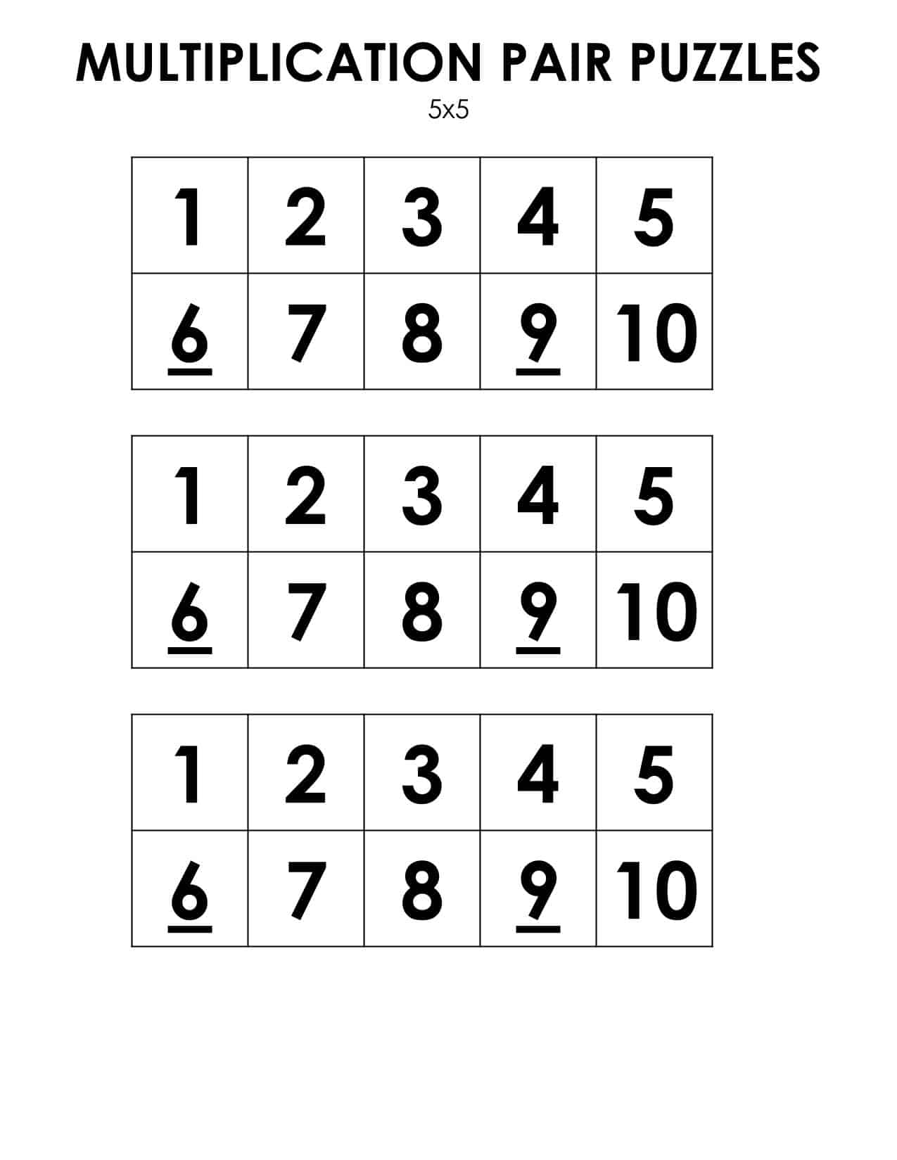 1-10 Multiplication Pair Puzzles (5x5 Grid) | Math = Love