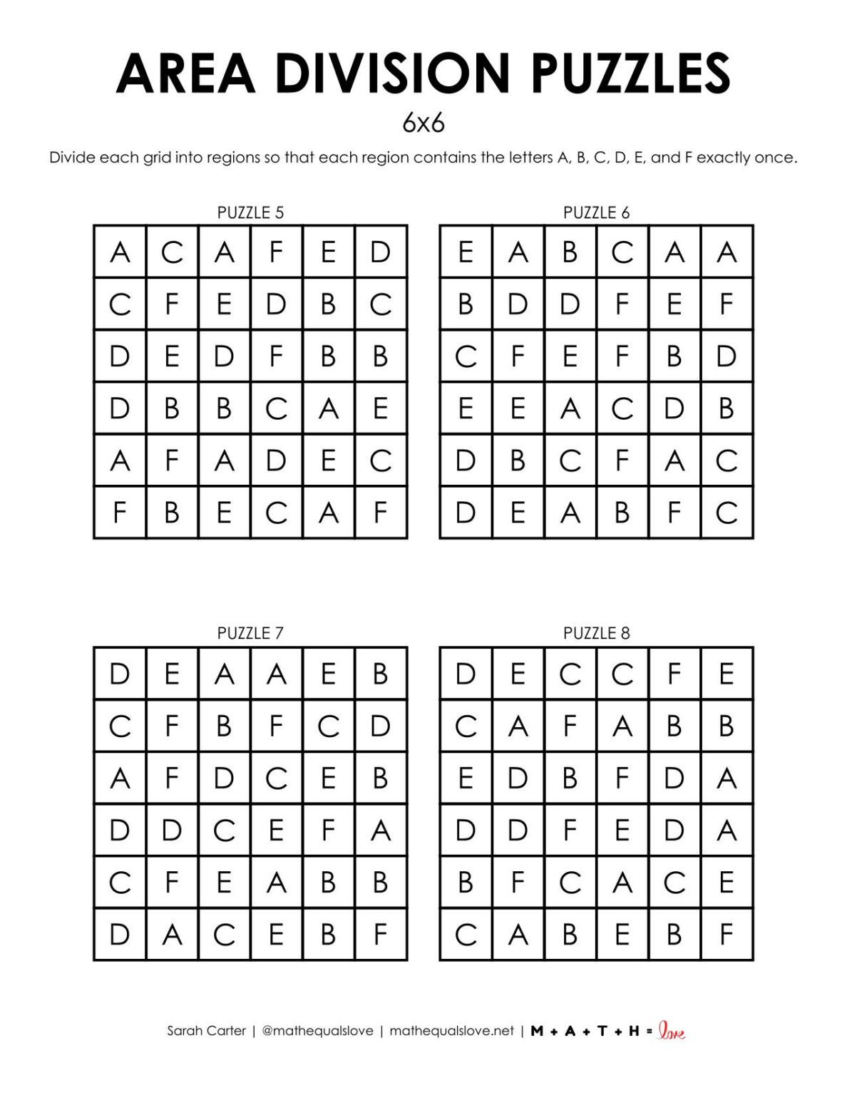 6x6 Area Division Puzzles | Math = Love