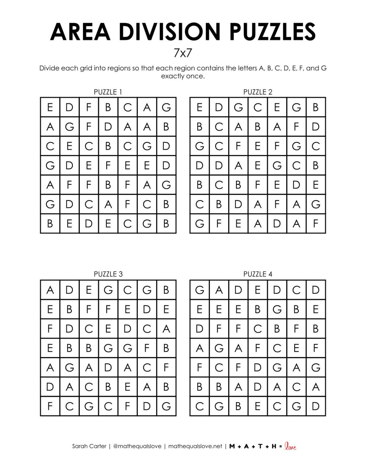 7x7 Area Division Puzzles | Math = Love