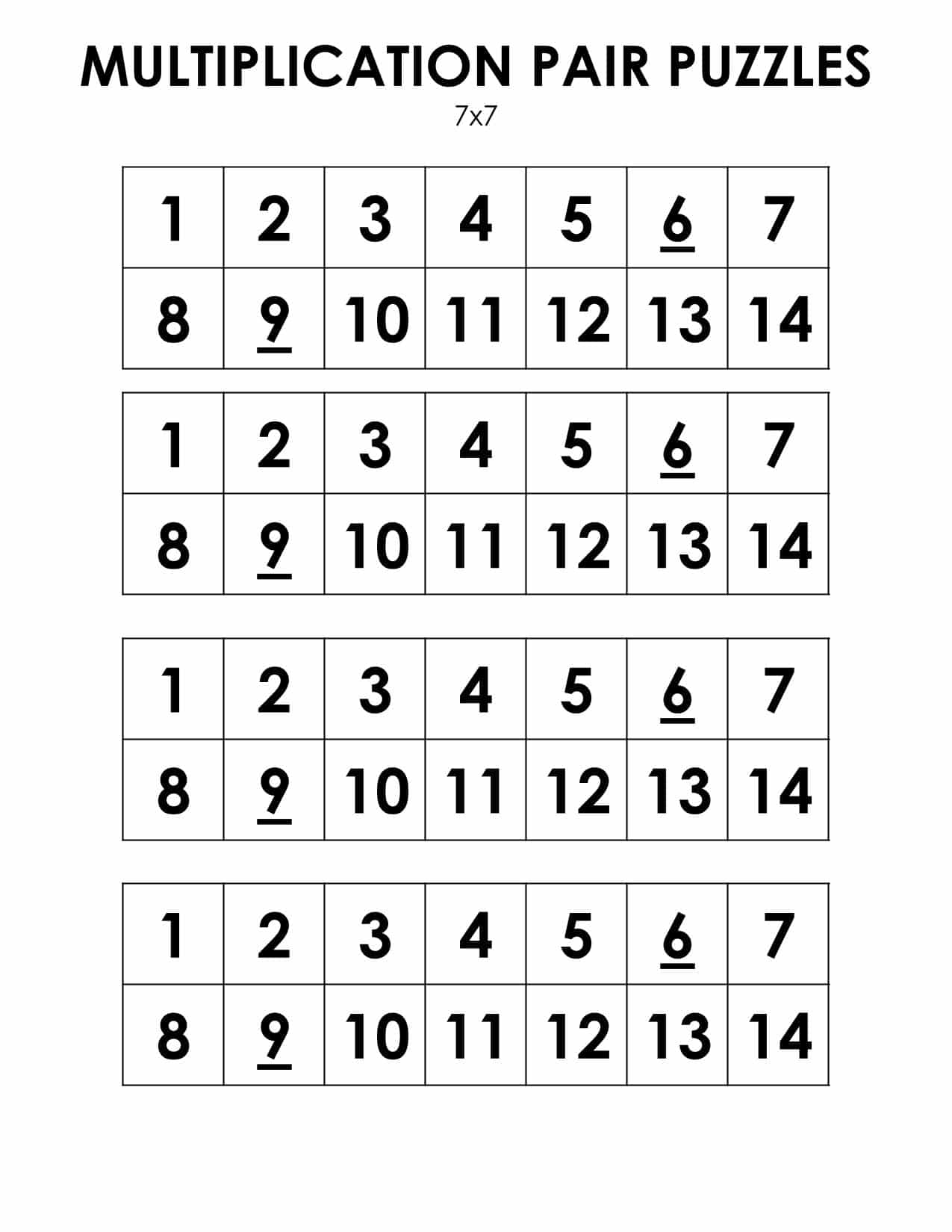 1-14 Multiplication Pair Puzzles (7x7 Grid) | Math = Love