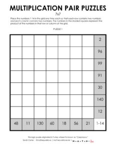 1-14 Multiplication Pair Puzzles (7x7 Grid) | Math = Love