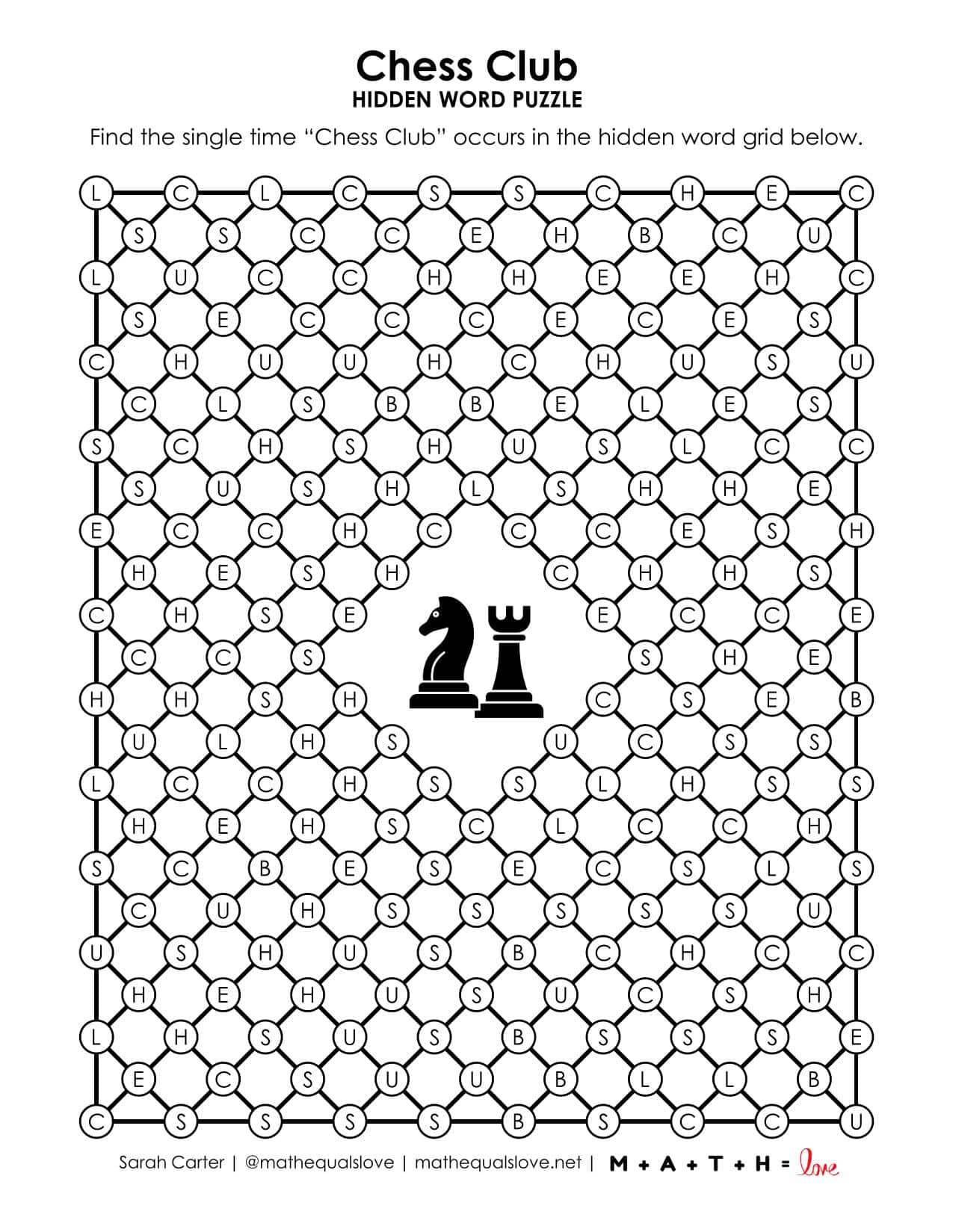 Chess Club Hidden Word Puzzle | Math = Love