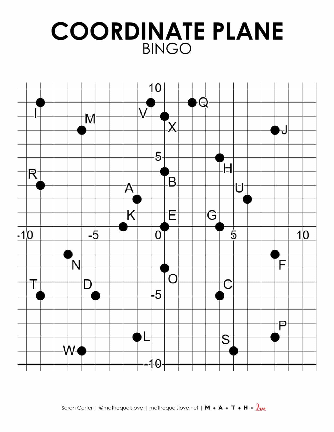 Coordinate Plane Bingo Game | Math = Love