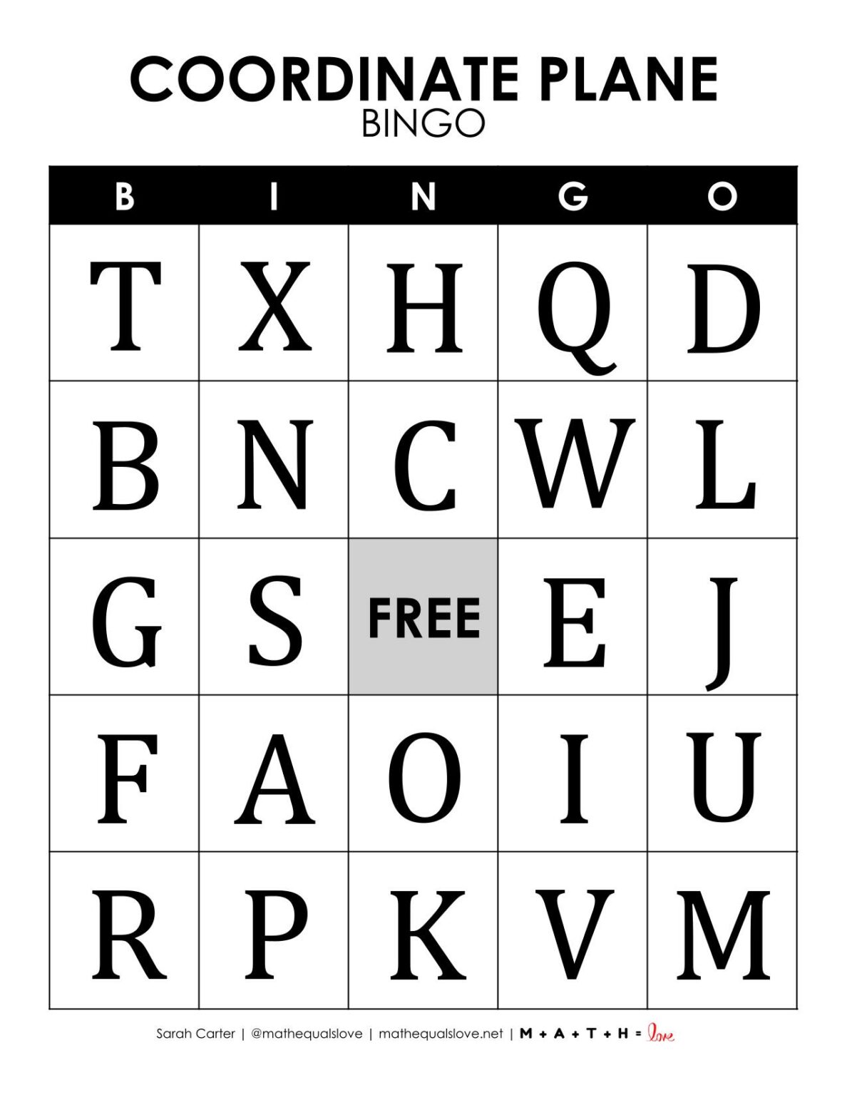 Coordinate Plane Bingo Game | Math = Love