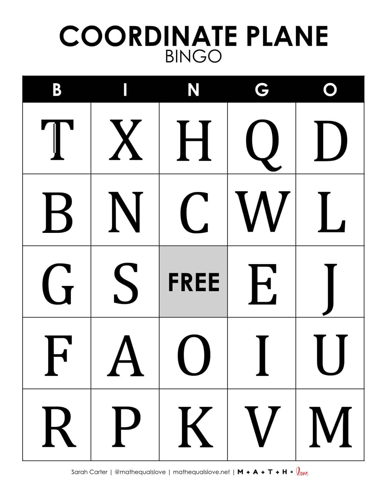 Coordinate Plane Bingo Game | Math = Love