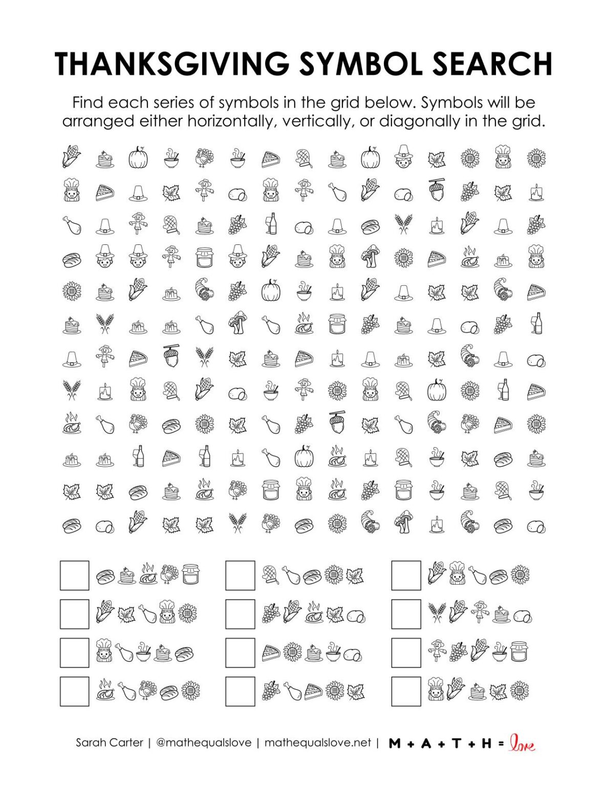 Thanksgiving Symbol Search Puzzle | Math = Love