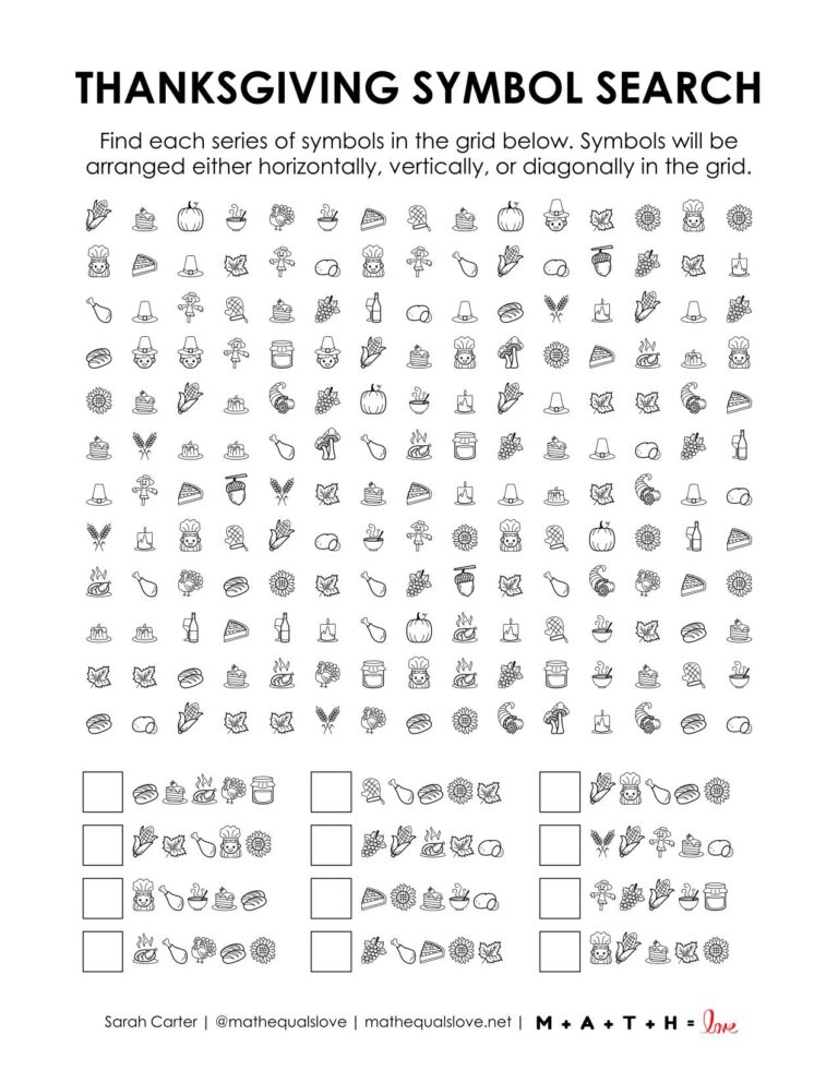 Thanksgiving Symbol Search Puzzle | Math = Love
