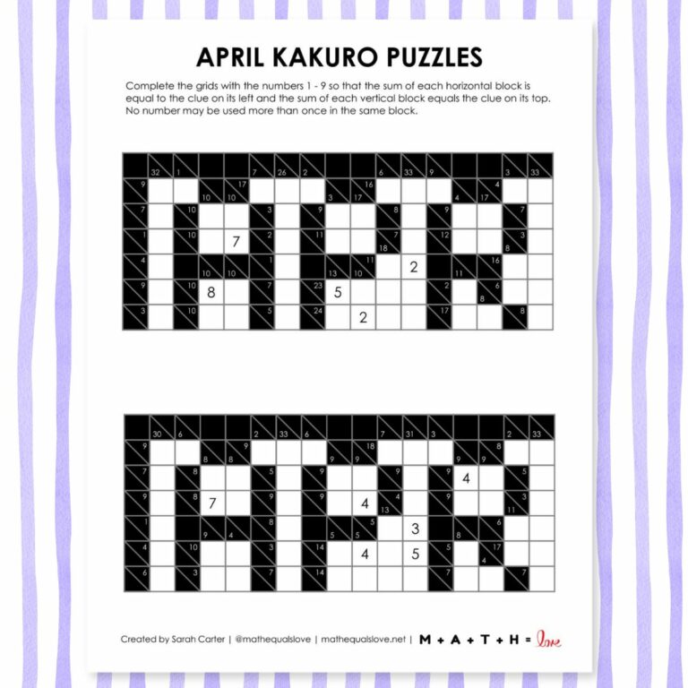 April Activities, Puzzles, & Games | Math = Love