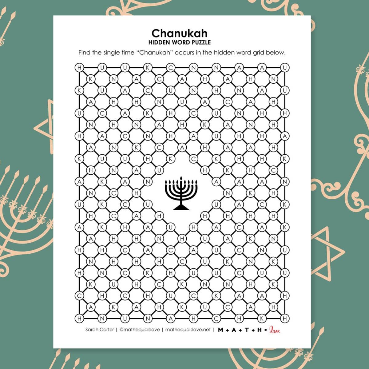 Chanukah Hidden Word Puzzle | Math = Love