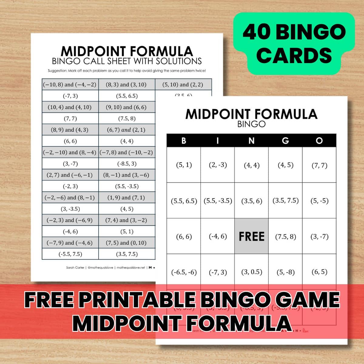 Midpoint Formula Bingo Game | Math = Love