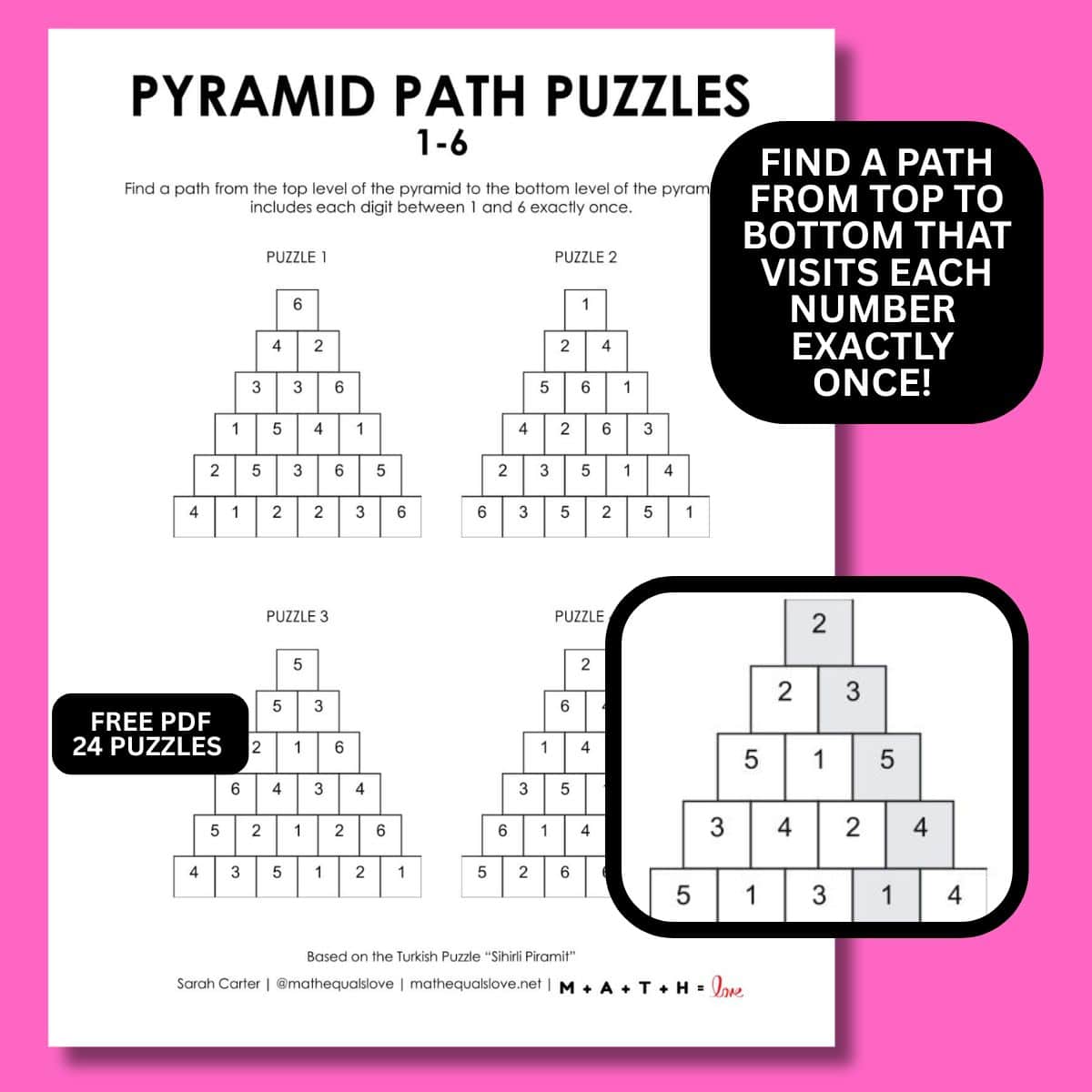 1-6 Pyramid Path Puzzles | Math = Love