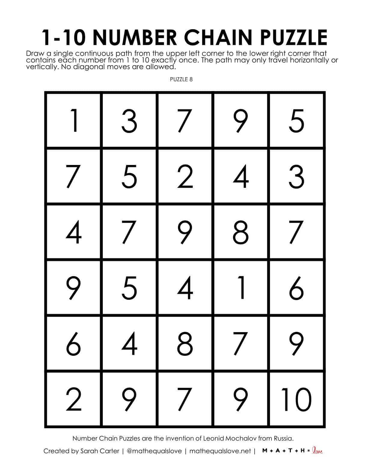 1-10 Number Chain Puzzles | Math = Love