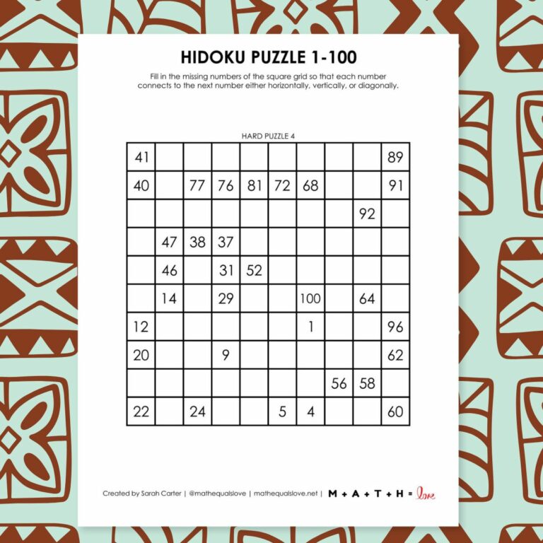 100 Square Digit Addition Logic Puzzles | Math = Love