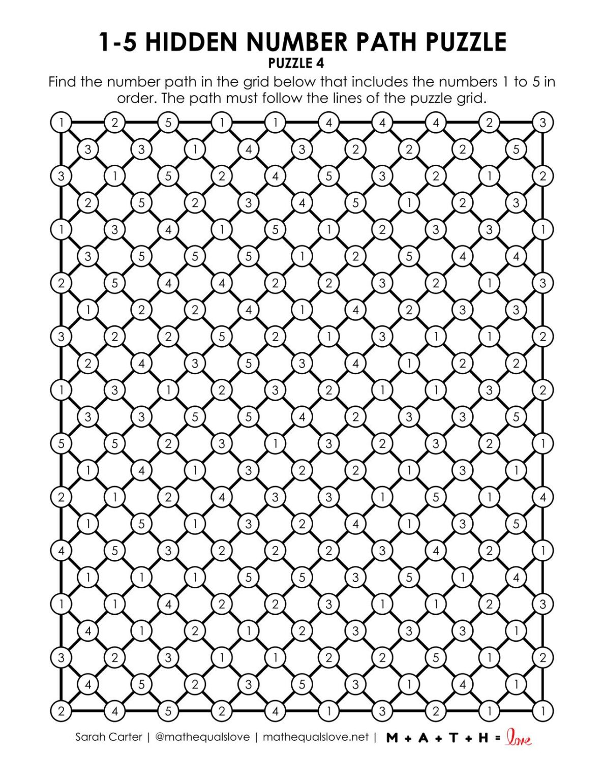 1-5 Hidden Number Path Puzzles | Math = Love
