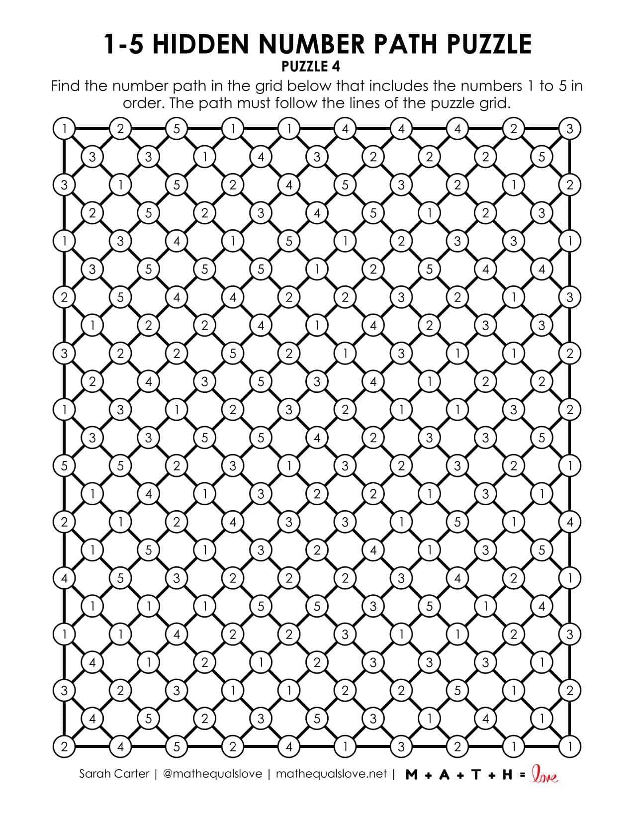 1-5 Hidden Number Path Puzzles | Math = Love