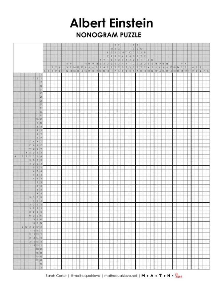 Albert Einstein Nonogram Puzzle | Math = Love