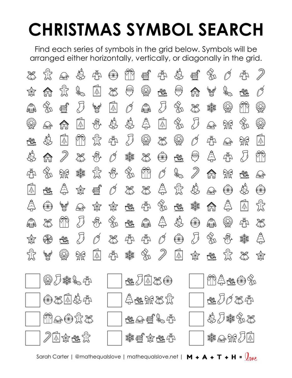 Christmas Symbol Search Puzzle | Math = Love